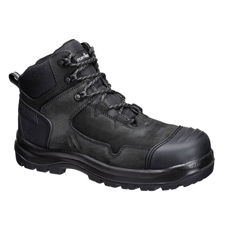 Portwest Composite Nubuck Leather Mid Boot S3S HRO SR FO SC LG (Black ...
