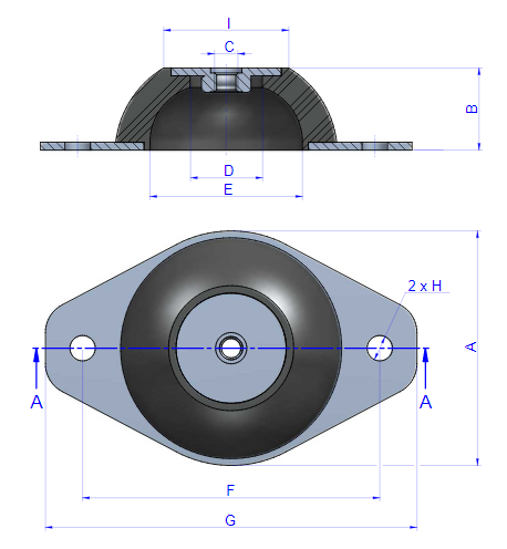 Type DSD150 Shore 60 Bolt Anti Vibration Mount - BearingBoys